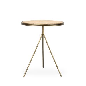 Golden cafe tables, they are made of metal.