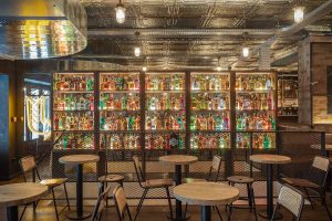 Industrial style design of L'Engrenage brewery bar.